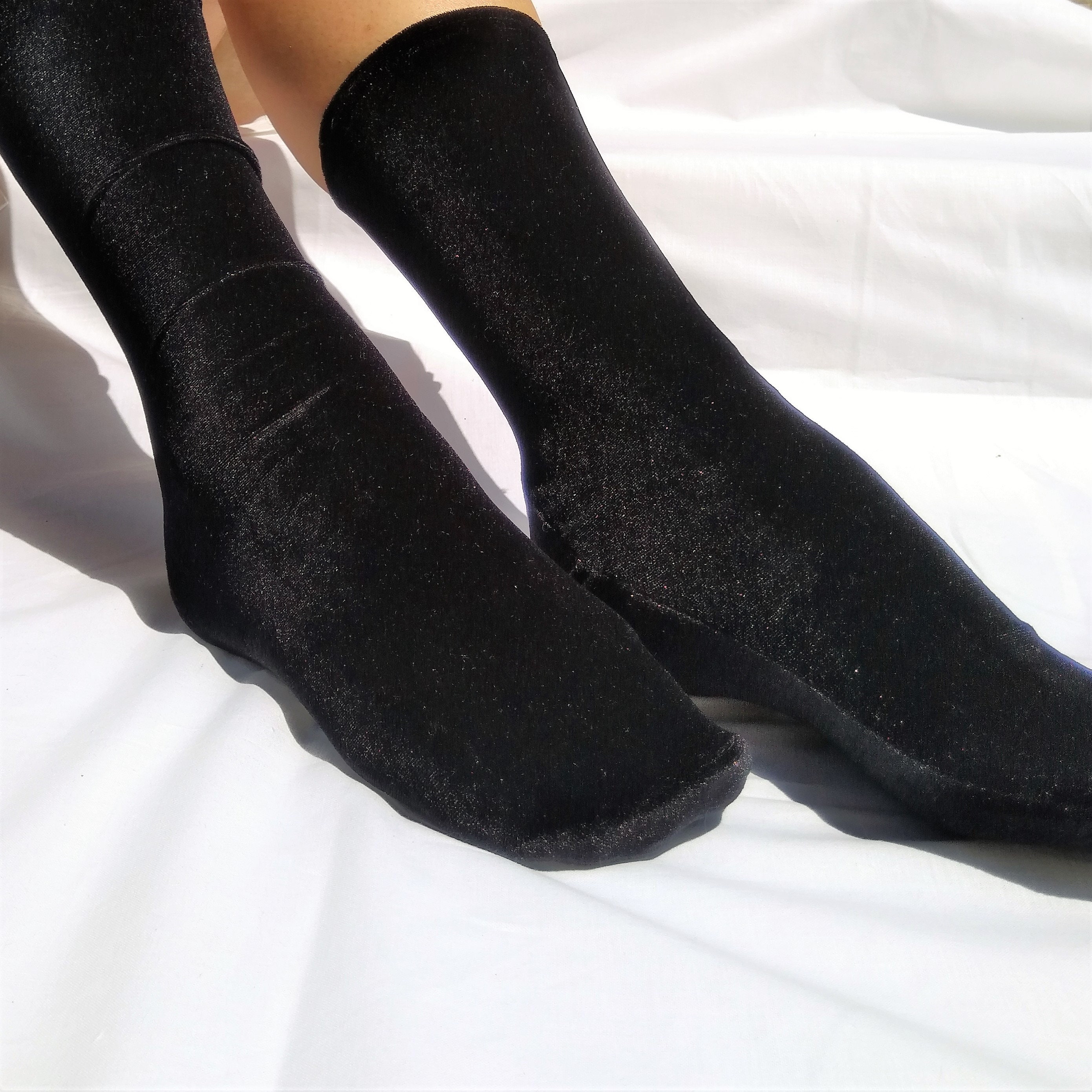 Velvet Socks. Cute Novelty Black Glitter Tights. Gift for Her. | Etsy