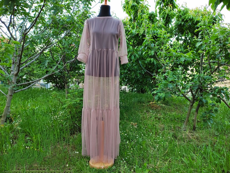 Warm Beige Pastel Tulle Mesh Dress. Sheer Transparent Summer | Etsy