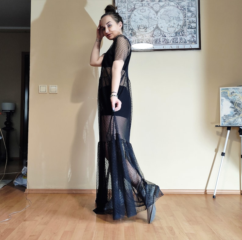 Black Tulle Dress. Sheer Transparent Mesh Maxi Evening Polka - Etsy