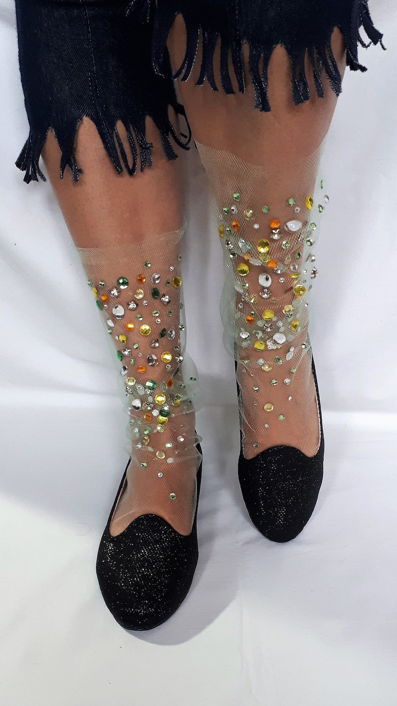 Embellished Tulle Socks. Sheer Novelty Sparkle Rhinestone Cool | Etsy