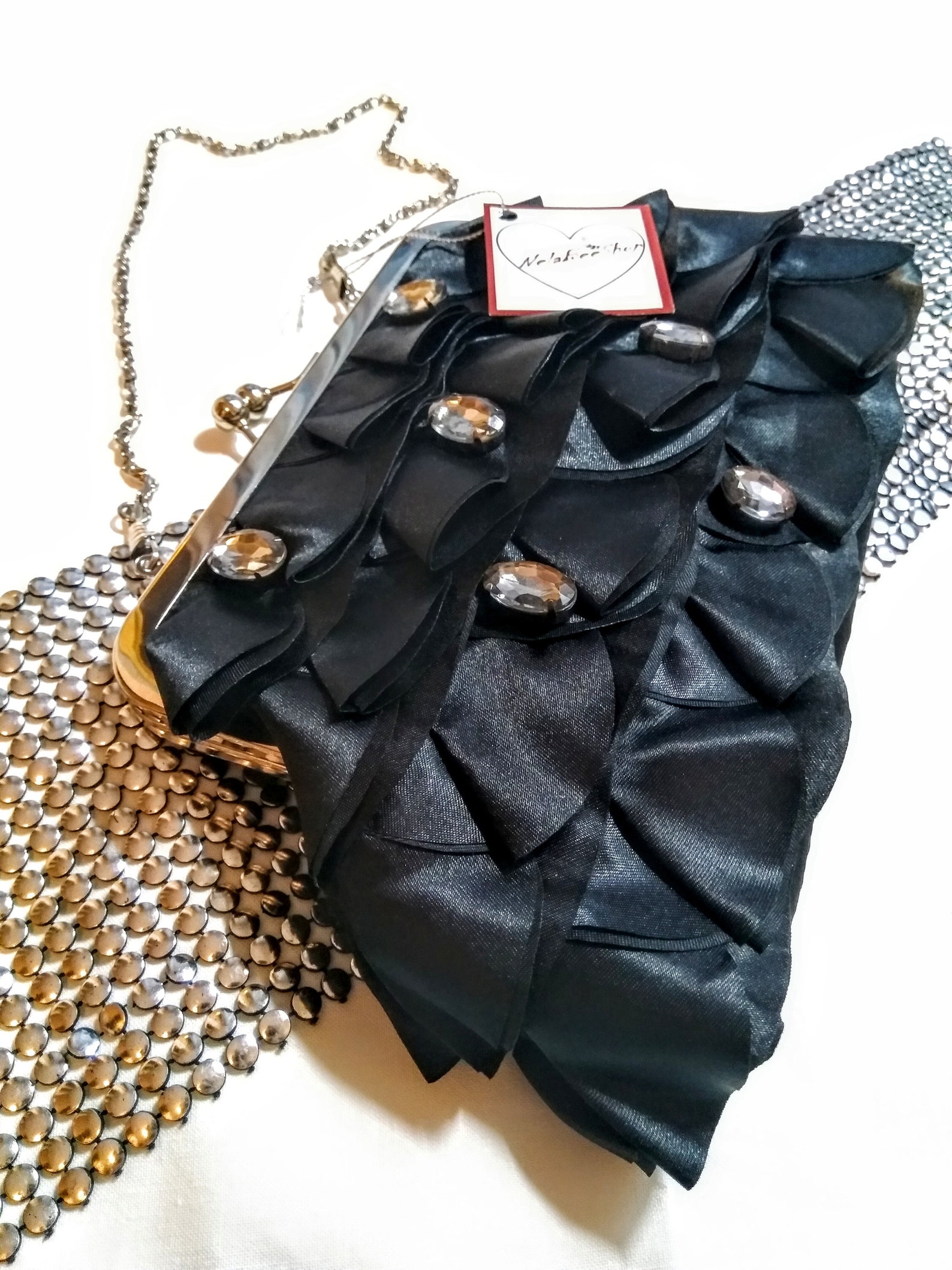 Formal Clutch. Satin Black Clasp Festival Embellished Purse. - Etsy UK