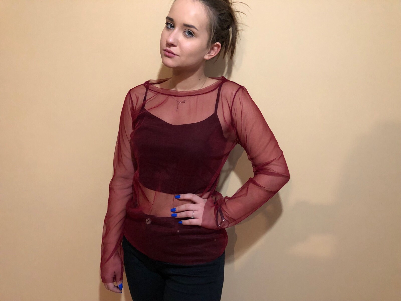 Sheer Bodysuit Burgundy Top Blouse. Mesh Sexy Red Wine - Etsy