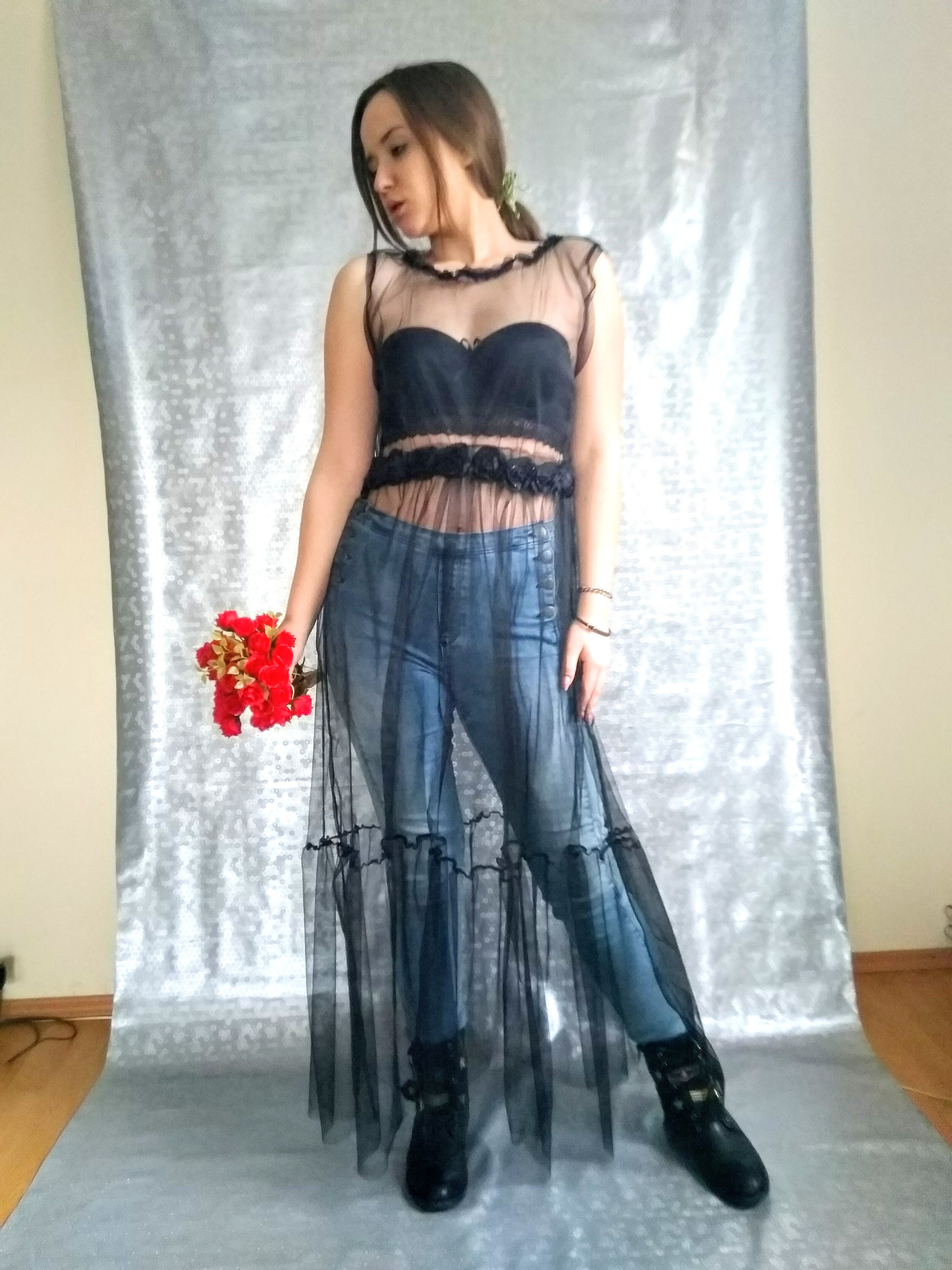 Black Tulle Dress. Sheer Transparent Mesh Maxi Evening Flower - Etsy UK