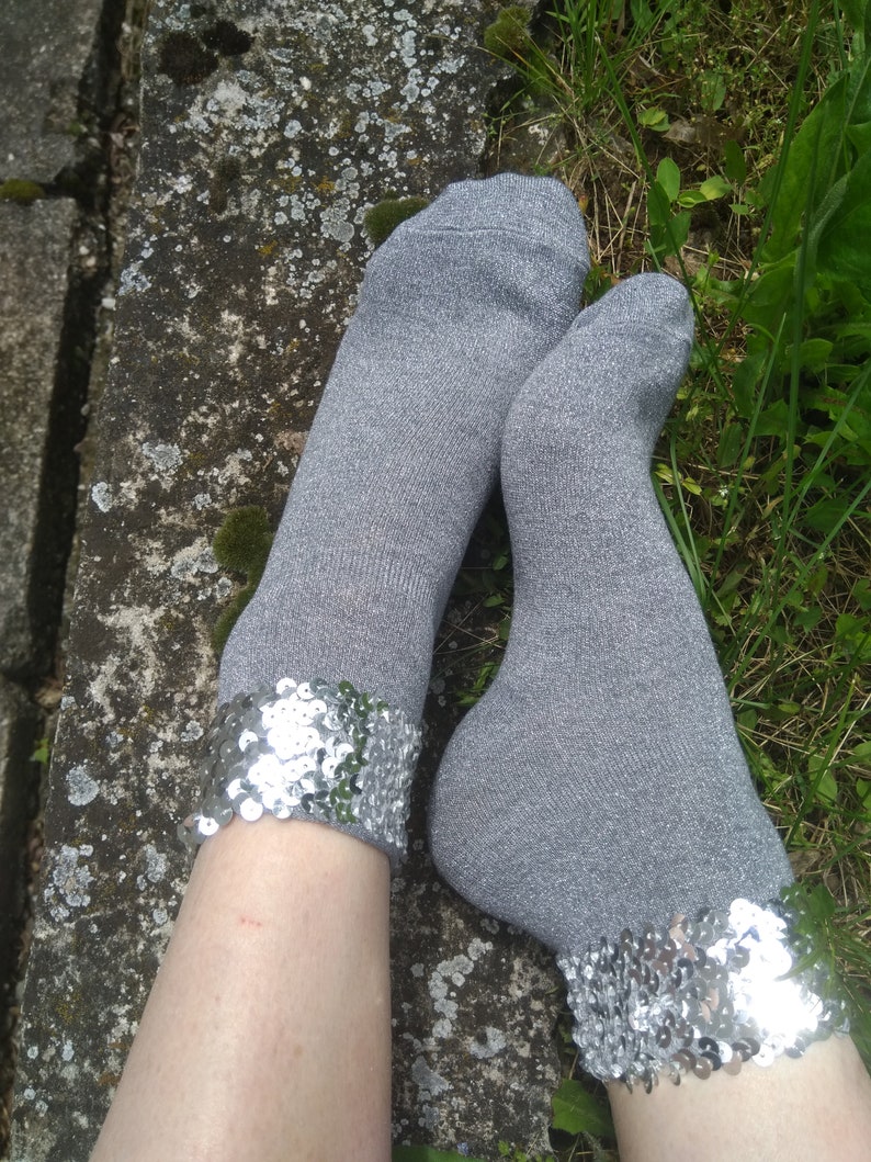 Silver Socks. Embellished Cotton Cute Funny Novelty Sequin - Etsy