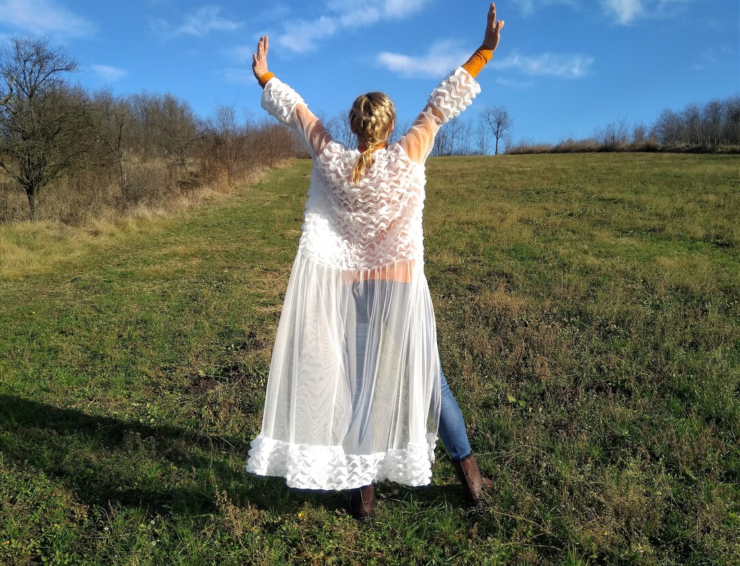 Sheer Tulle Robe. Mesh White Coctail Party Casual Summer Minamilist ...