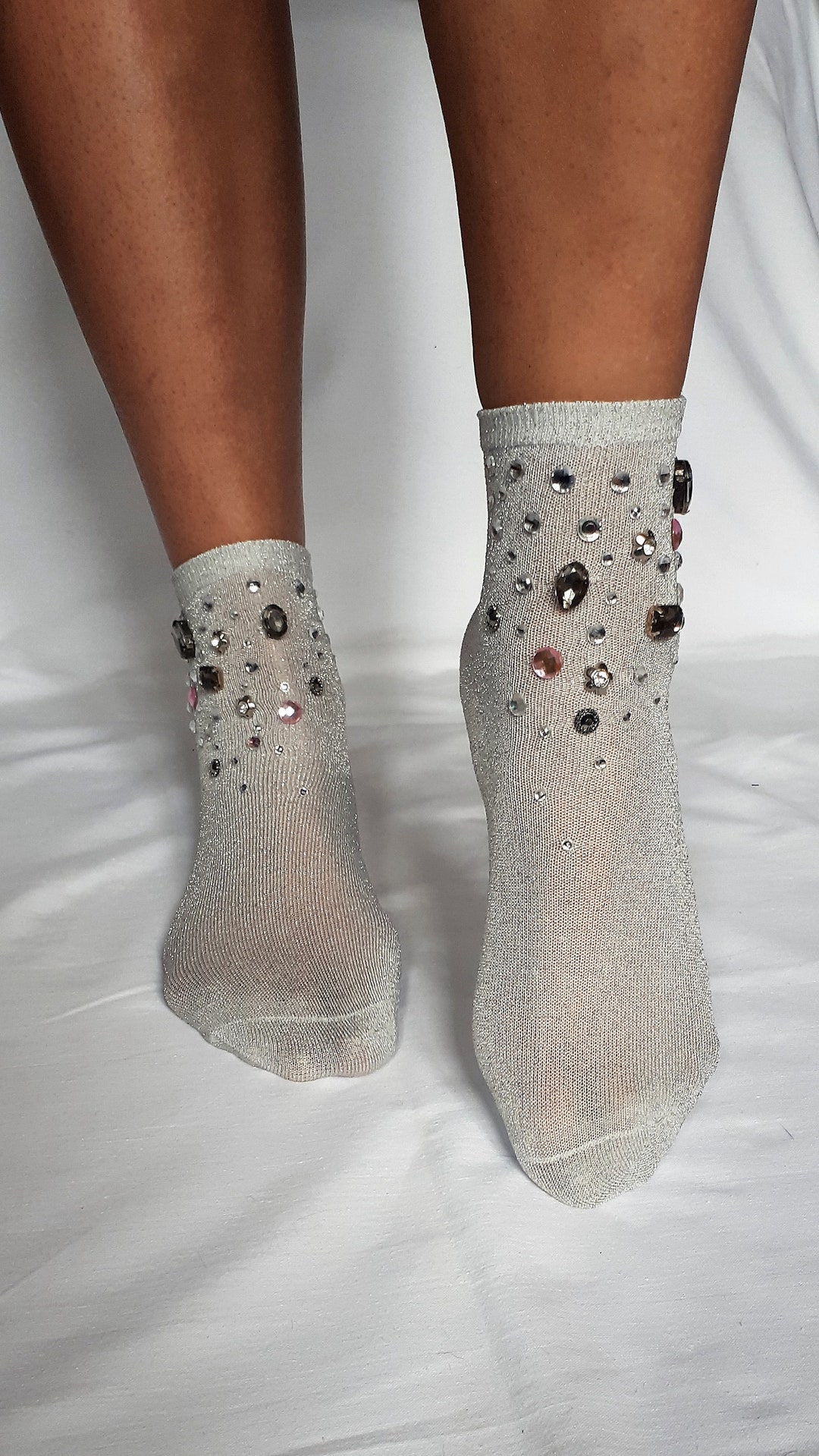 Embellished Silver Socks. Cotton Lurex Cool Glitter Cute Funny - Etsy
