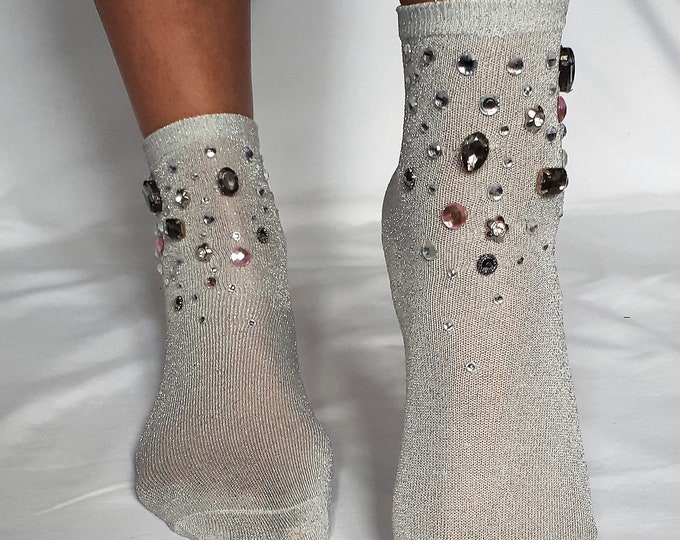 Embellished Silver Socks. Cotton Lurex Cool Glitter Cute Funny Novelty ...
