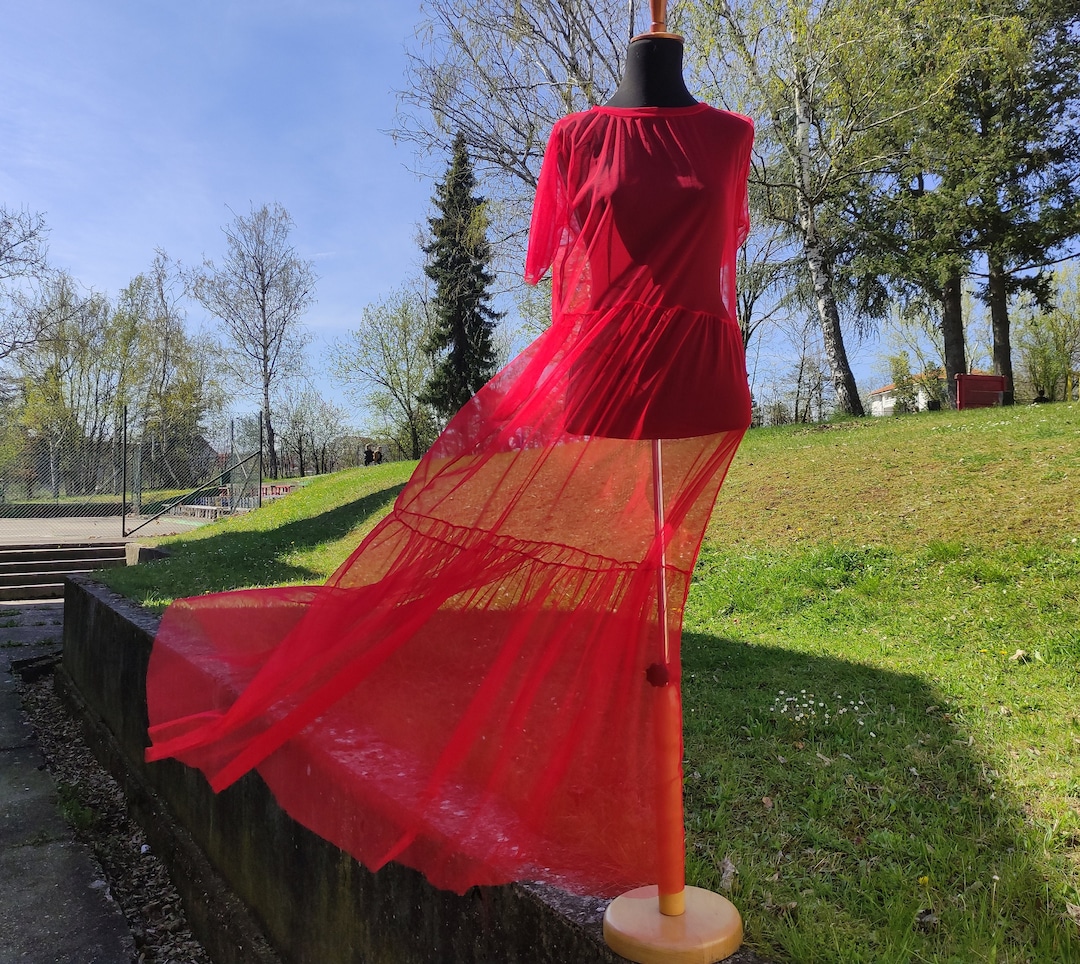 Red Tulle Dress. Sheer Dress, Transparent, Mesh Dress, Maxi Dress ...