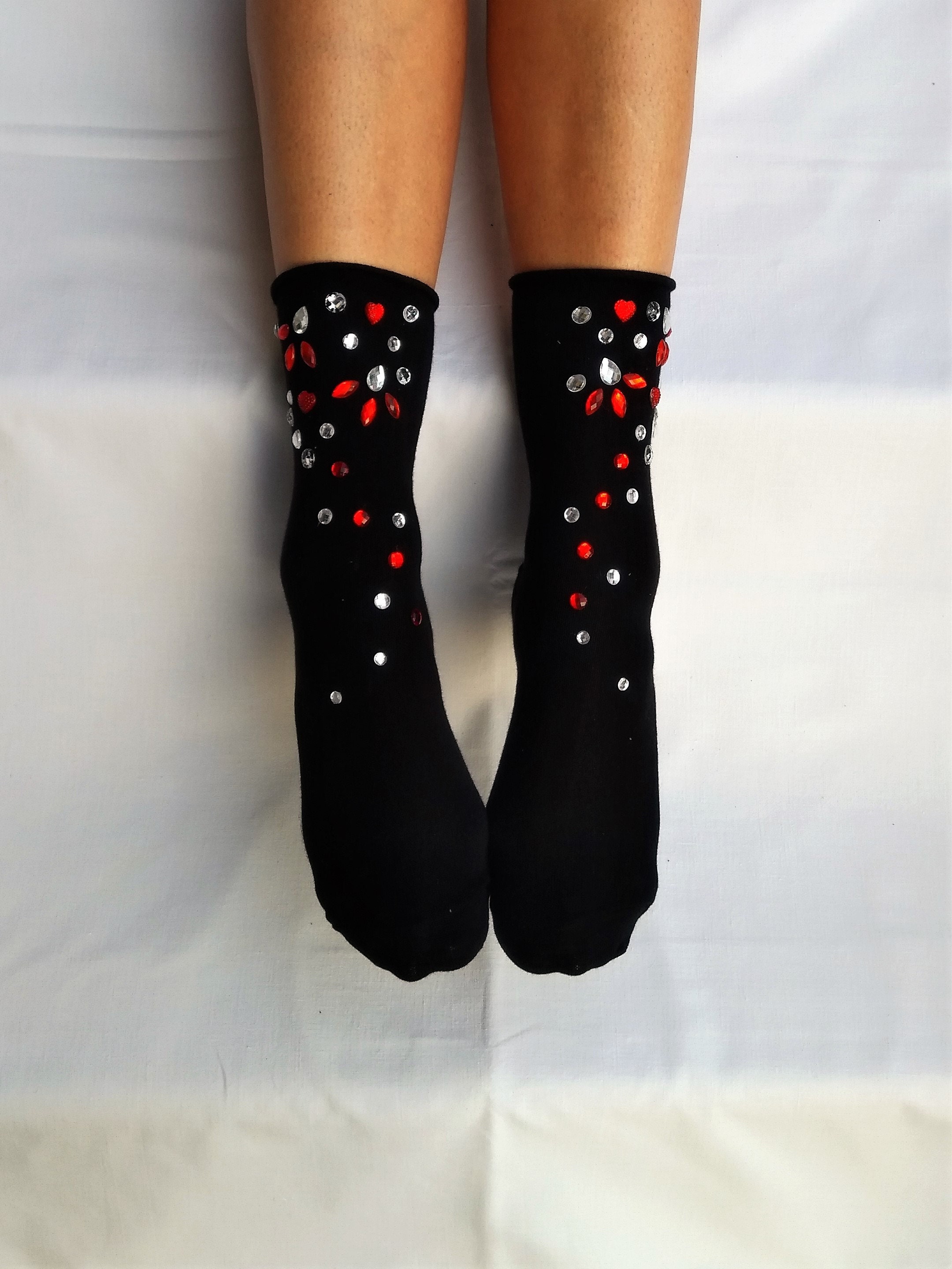Embellished Socks. Rhinestones Cotton Cute Novelty Cool Casual - Etsy UK