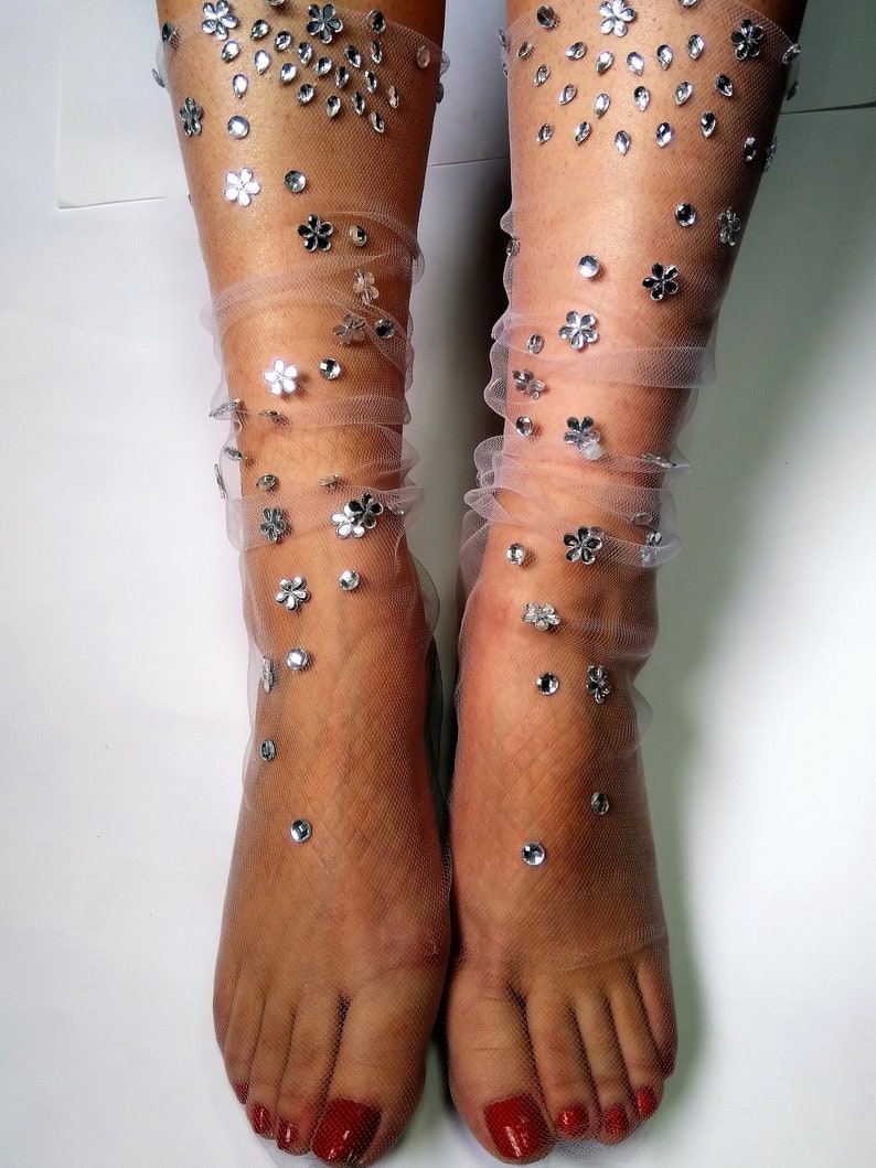 Embellished Tulle Socks. Sparkle Clear Cute Rhinestone Socks. - Etsy