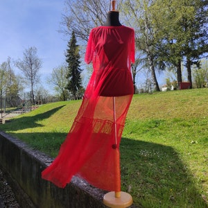 Red Tulle Dress. Sheer Dress, Transparent, Mesh Dress, Maxi Dress ...