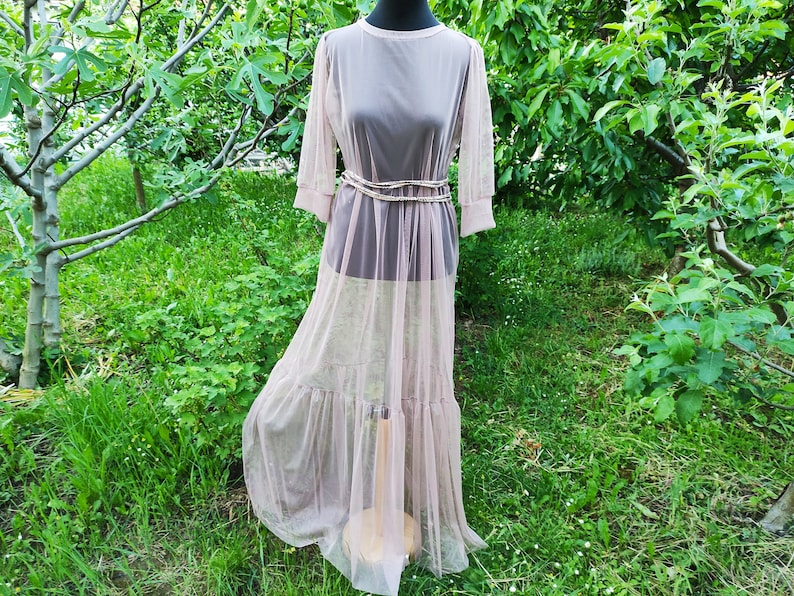 Warm Beige Pastel Tulle Mesh Dress. Sheer Transparent Summer | Etsy