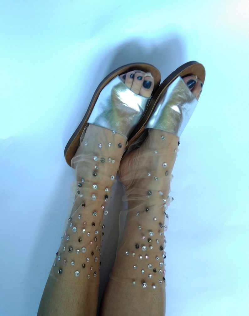 Tulle Socks. Sheer Trasparent Rhinestone Glitter Tights. | Etsy