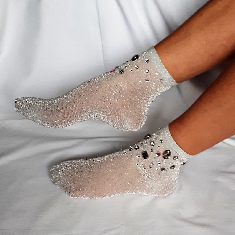 Embellished Silver Socks. Cotton Lurex Cool Glitter Cute Funny - Etsy
