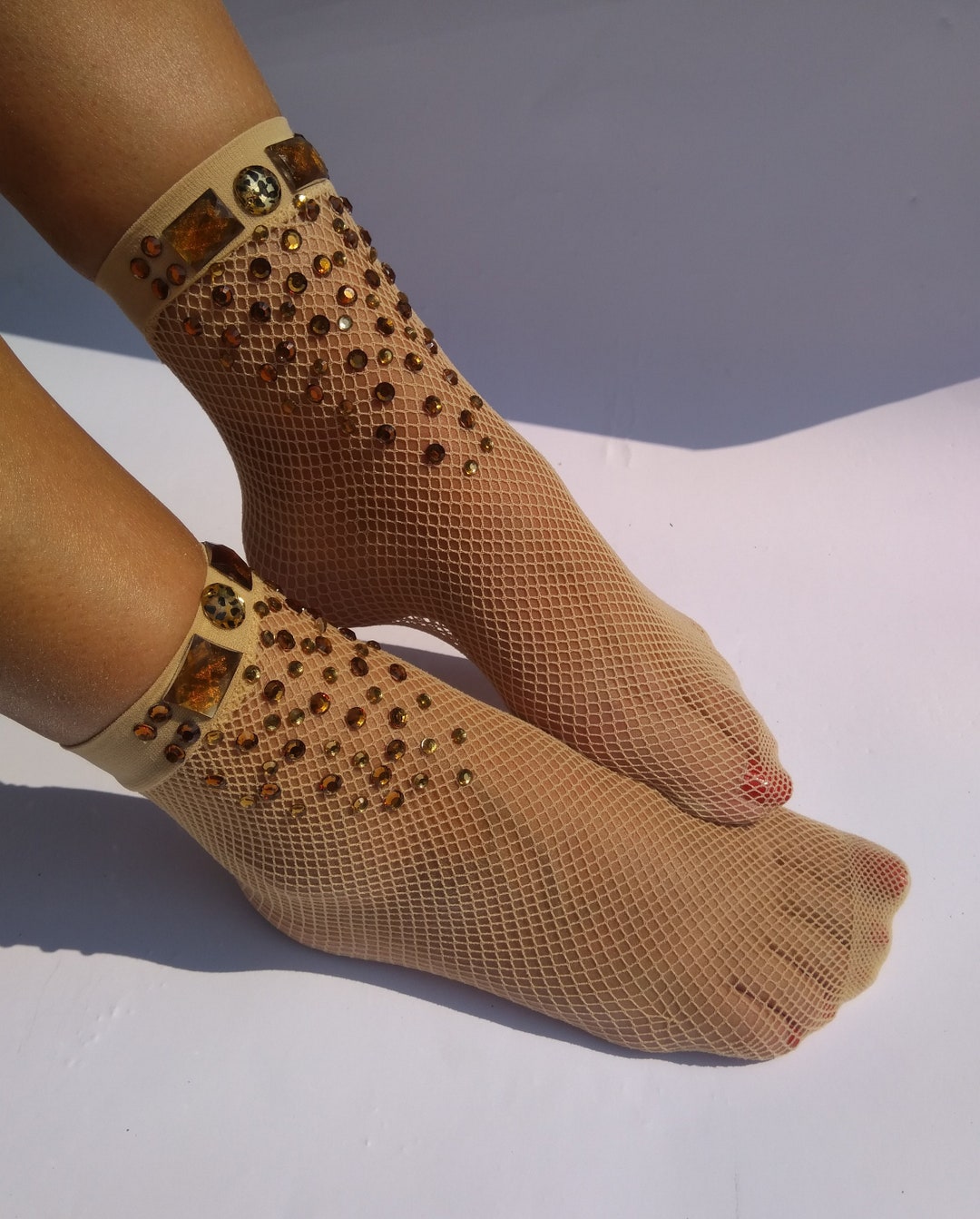 Fishnets Socks. Cool Embellished Mesh Sheer Cute Novelty Rhinestones ...