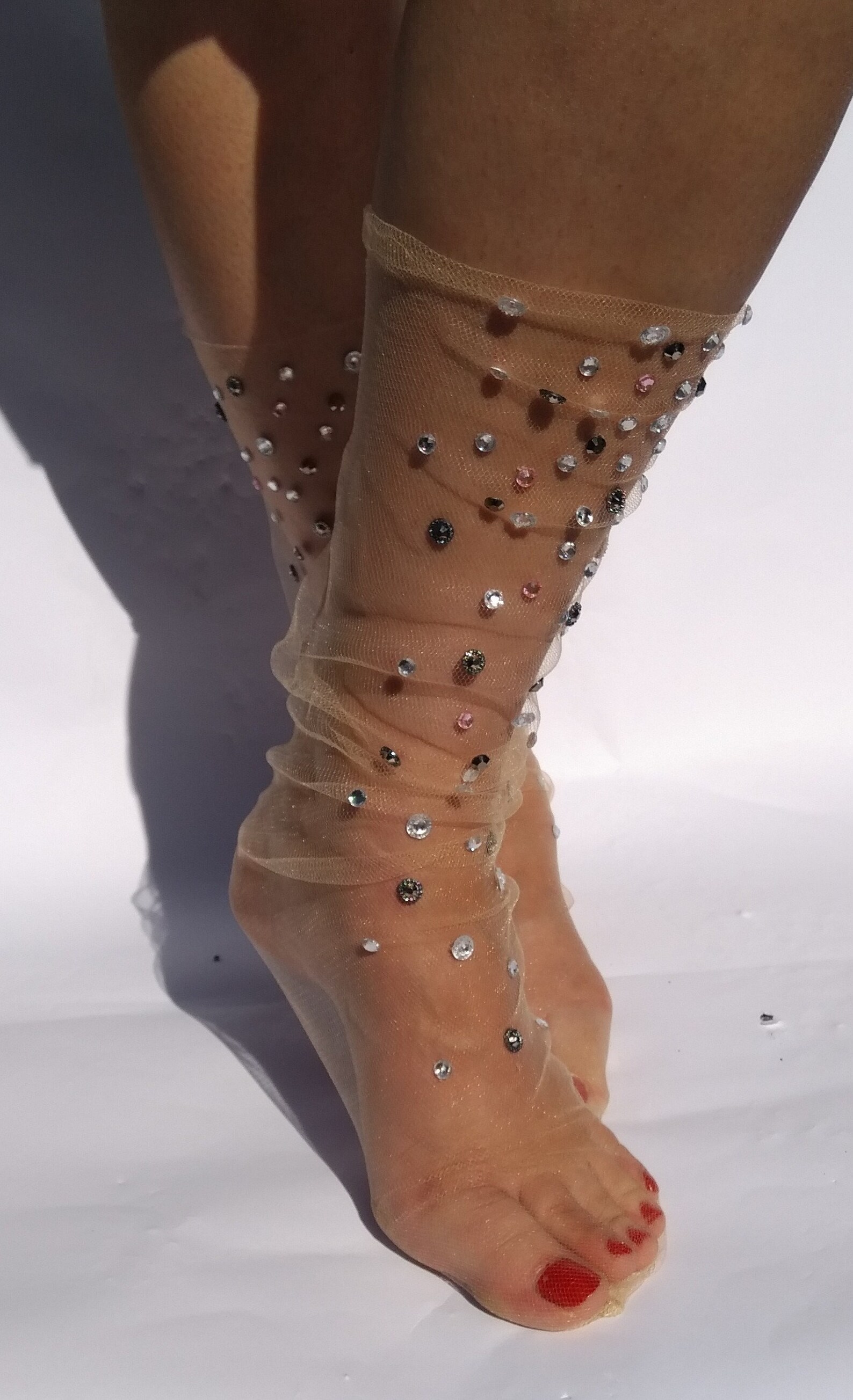 Tulle Socks. Sheer Trasparent Rhinestone Glitter Tights. | Etsy