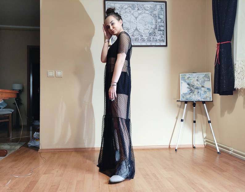 Black Tulle Dress. Sheer Transparent Mesh Maxi Evening Polka - Etsy