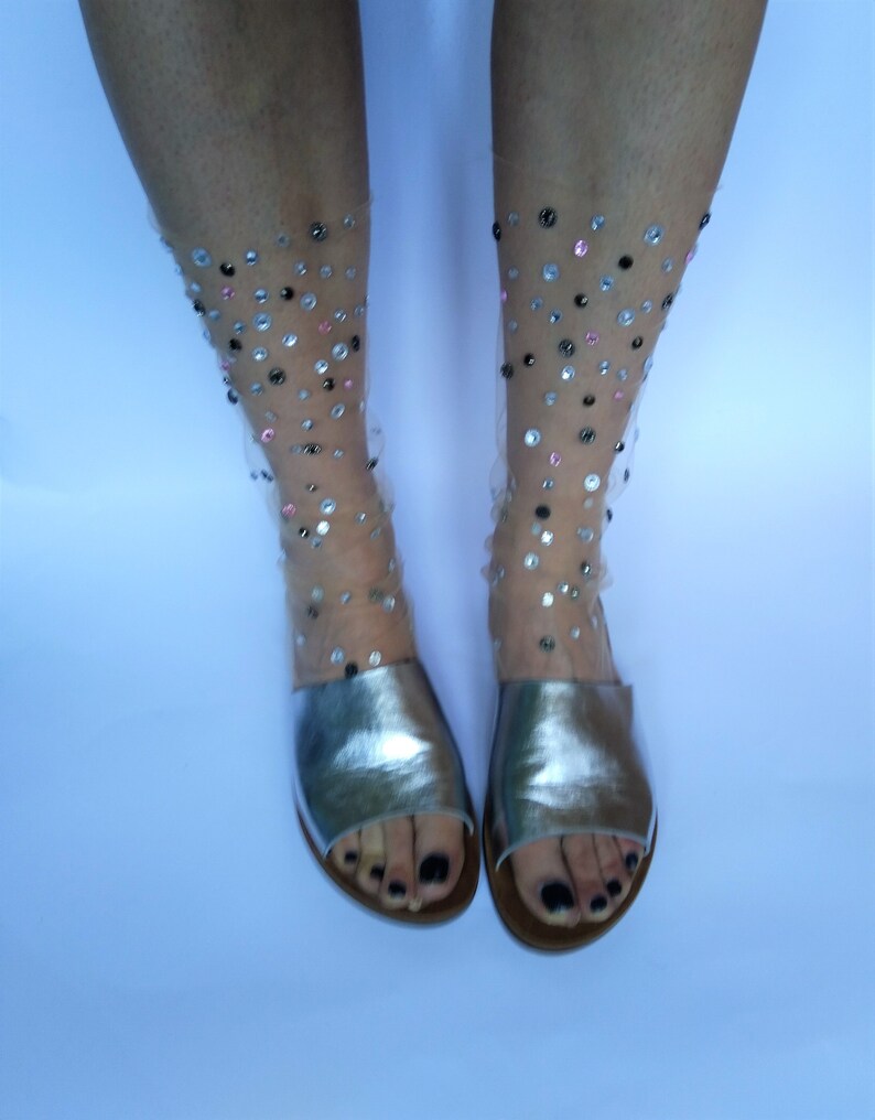 Tulle Socks. Sheer Trasparent Rhinestone Glitter Tights. | Etsy