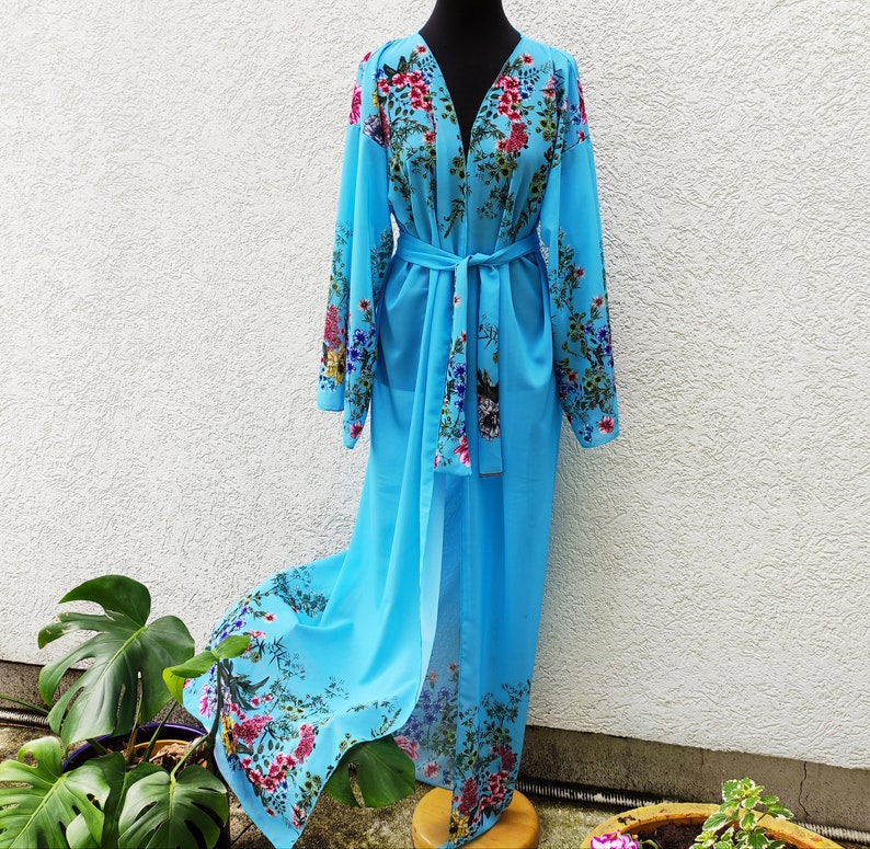Sky Blue Chiffon Kimono Robe. Coctail Party Novelty Casual - Etsy