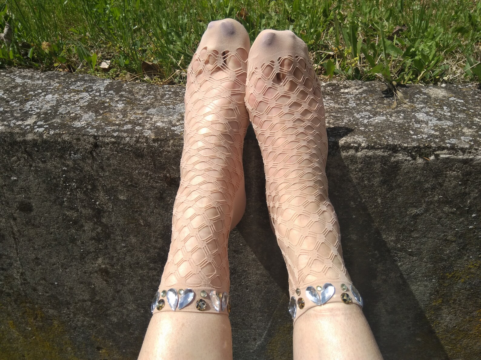 Fishnets Tights. Mesh Sheer Beige Rhinestone Cute Novelty Socks. Mother ...