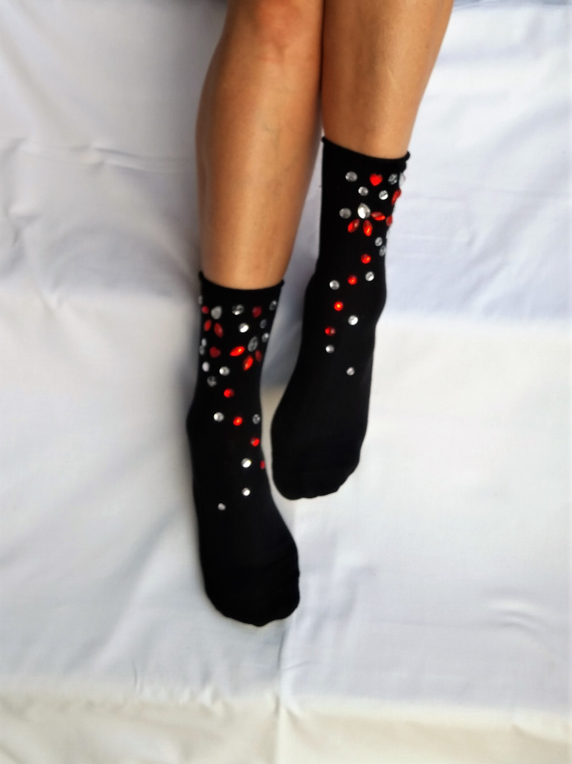 Embellished Socks. Rhinestones Cotton Cute Novelty Cool Casual - Etsy UK
