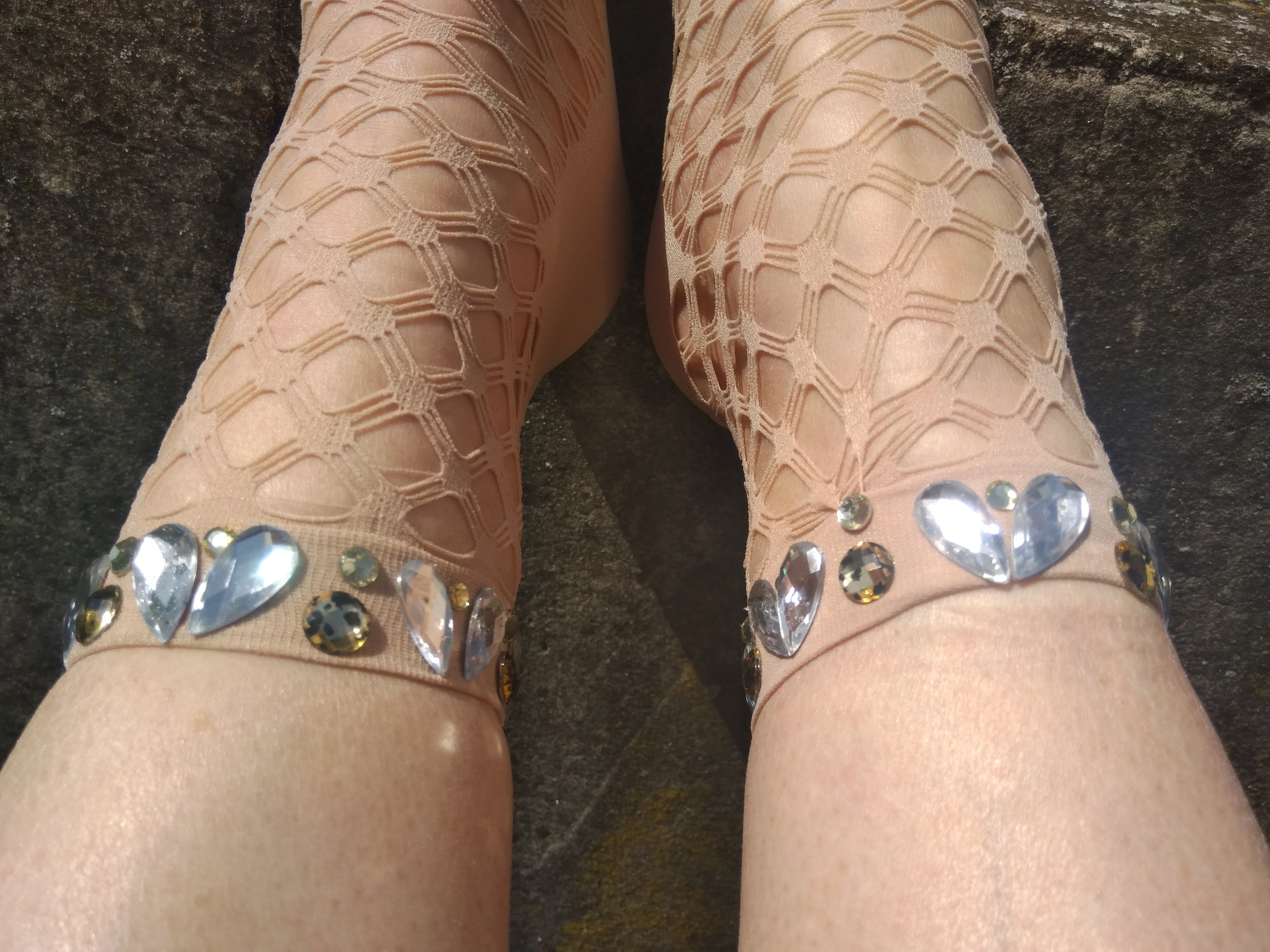 Fishnets Tights. Mesh Sheer Beige Rhinestone Cute Novelty Socks. Mother ...