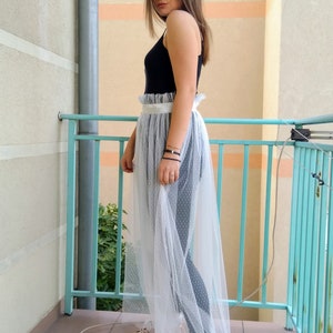 Tulle Skirt. Sheer White Mesh Pleated Trend Polka Dot Transparent ...
