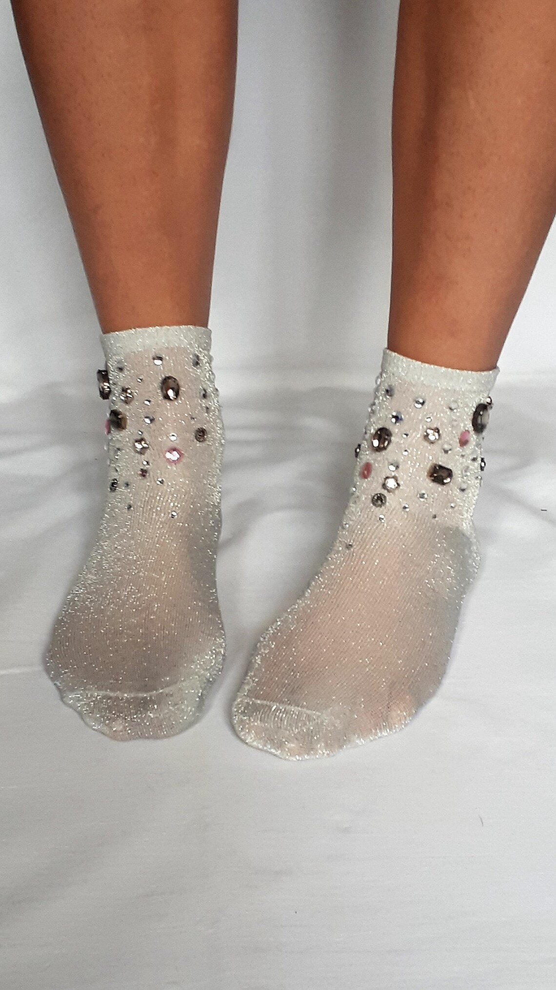 Embellished Silver Socks. Cotton Lurex Cool Glitter Cute Funny - Etsy