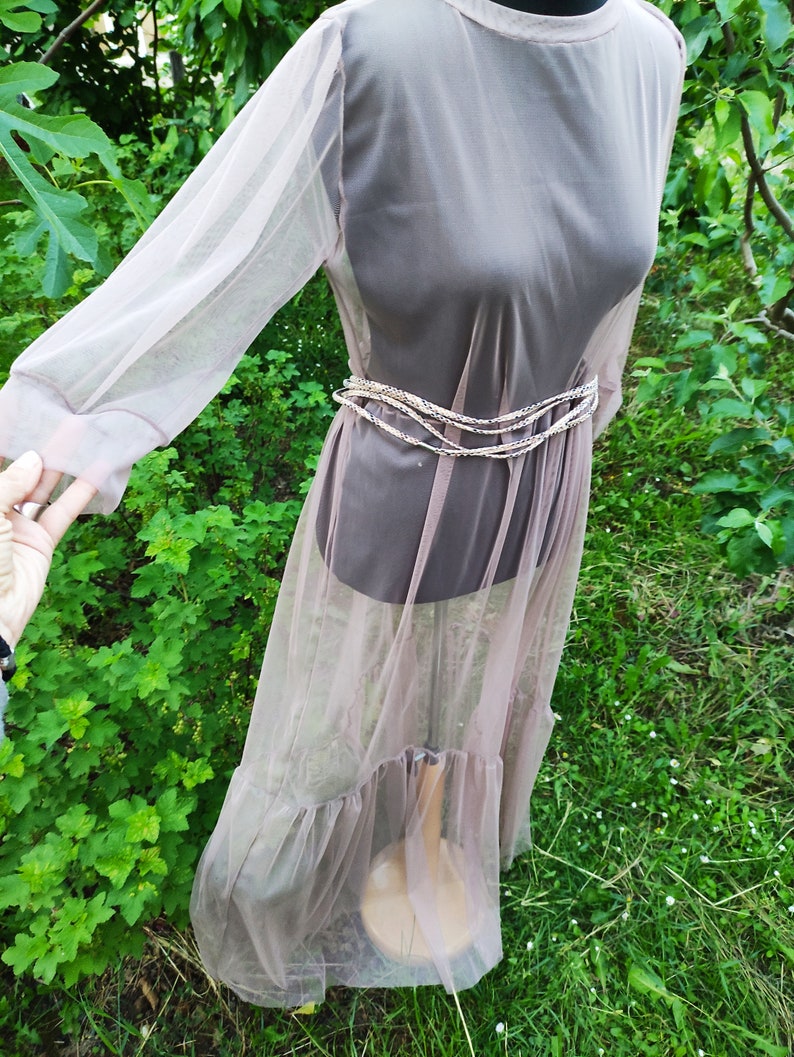 Warm Beige Pastel Tulle Mesh Dress. Sheer Transparent Summer | Etsy