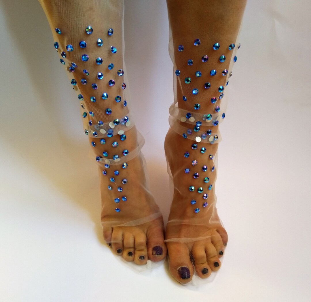 Rhinestone Tulle Socks: Sheer Galaxy Crystal Embellished Hosiery - Etsy