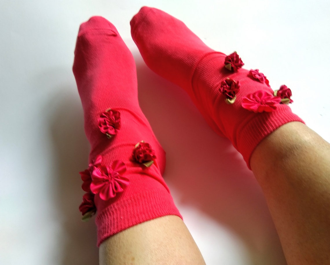 Flower Cotton Socks. Ankle Cute Novelty Happy Cool Red White - Etsy UK