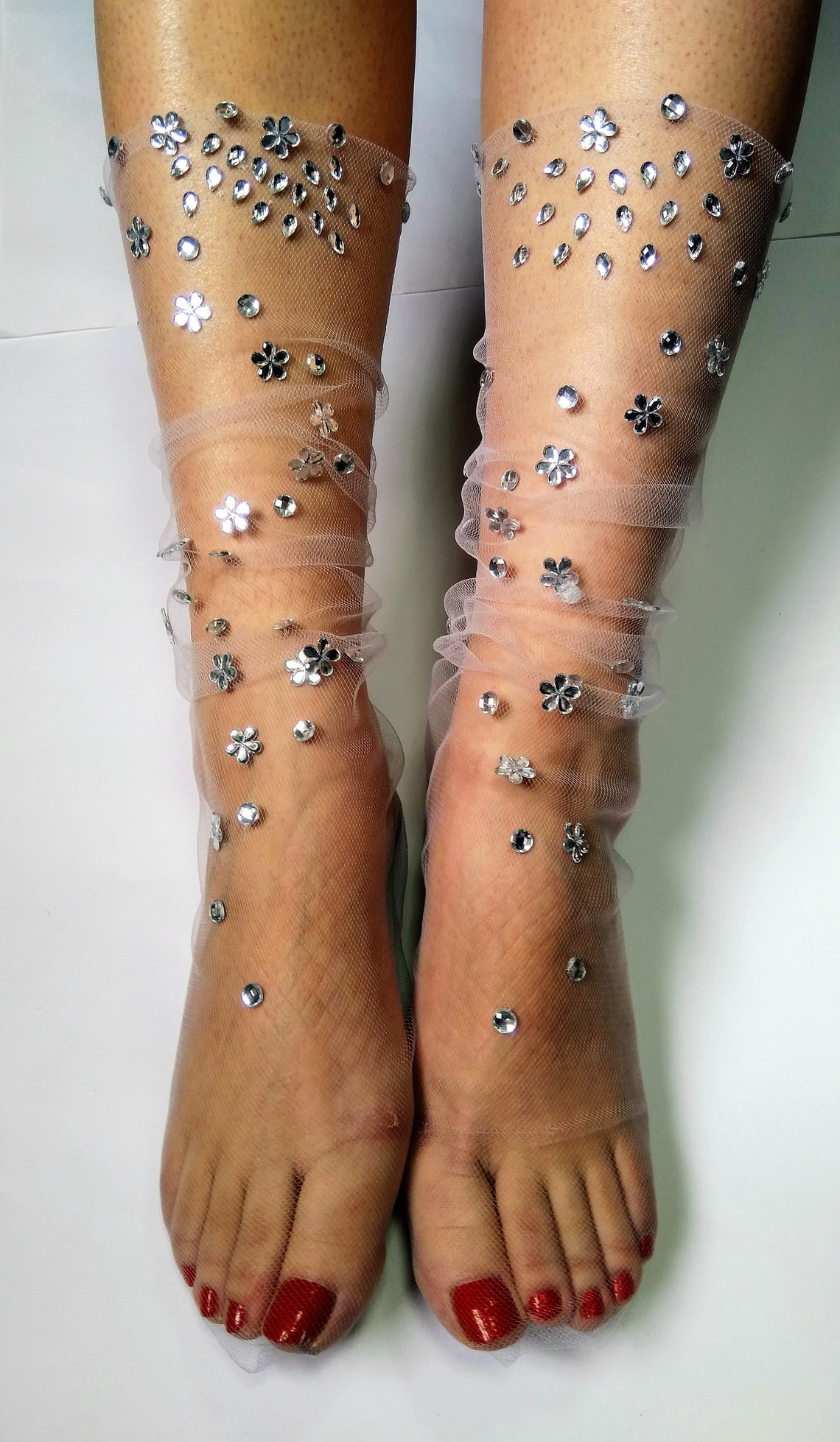 Embellished Tulle Socks. Sparkle Clear Cute Rhinestone Socks. - Etsy