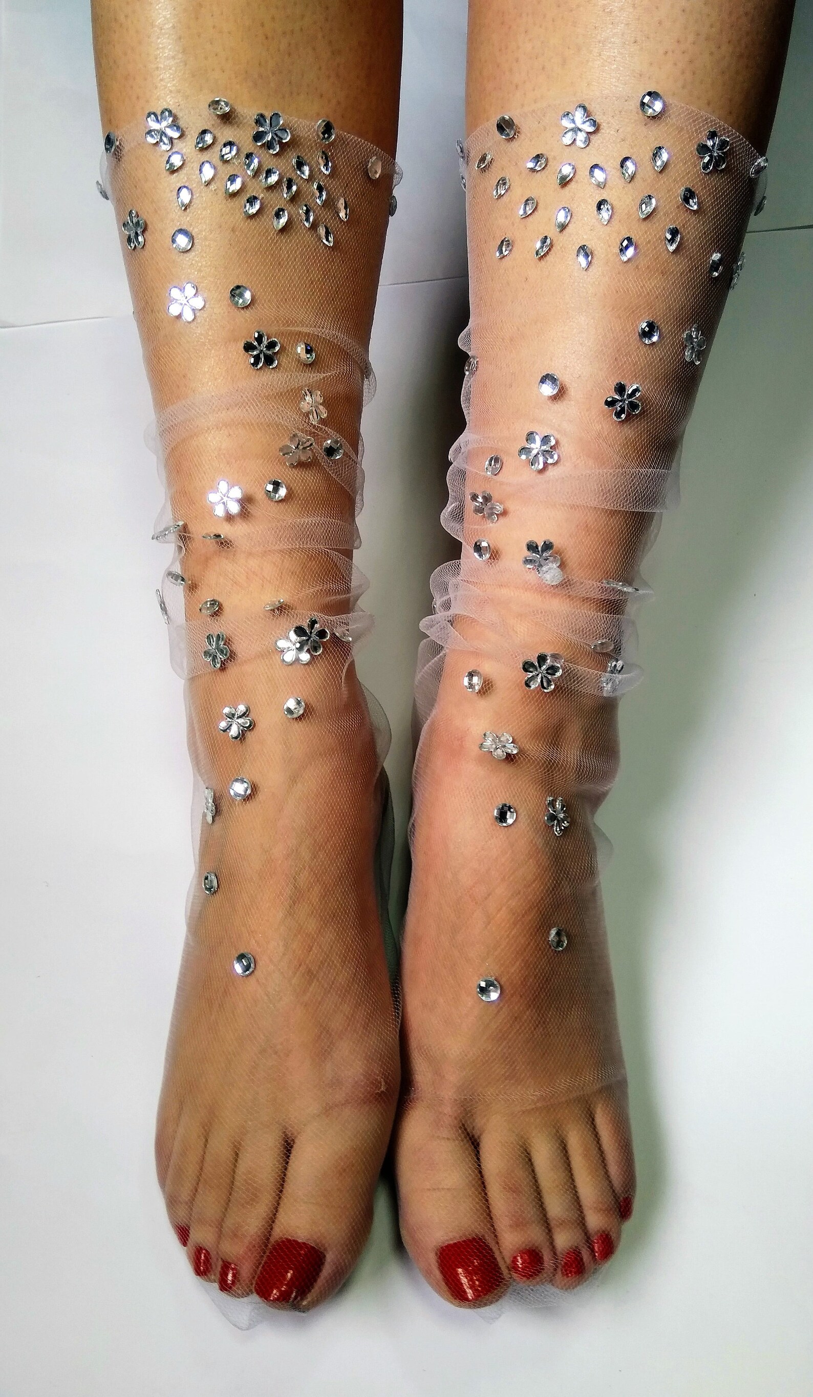 Embellished Tulle Socks. Sparkle Clear Cute Rhinestone Socks. - Etsy