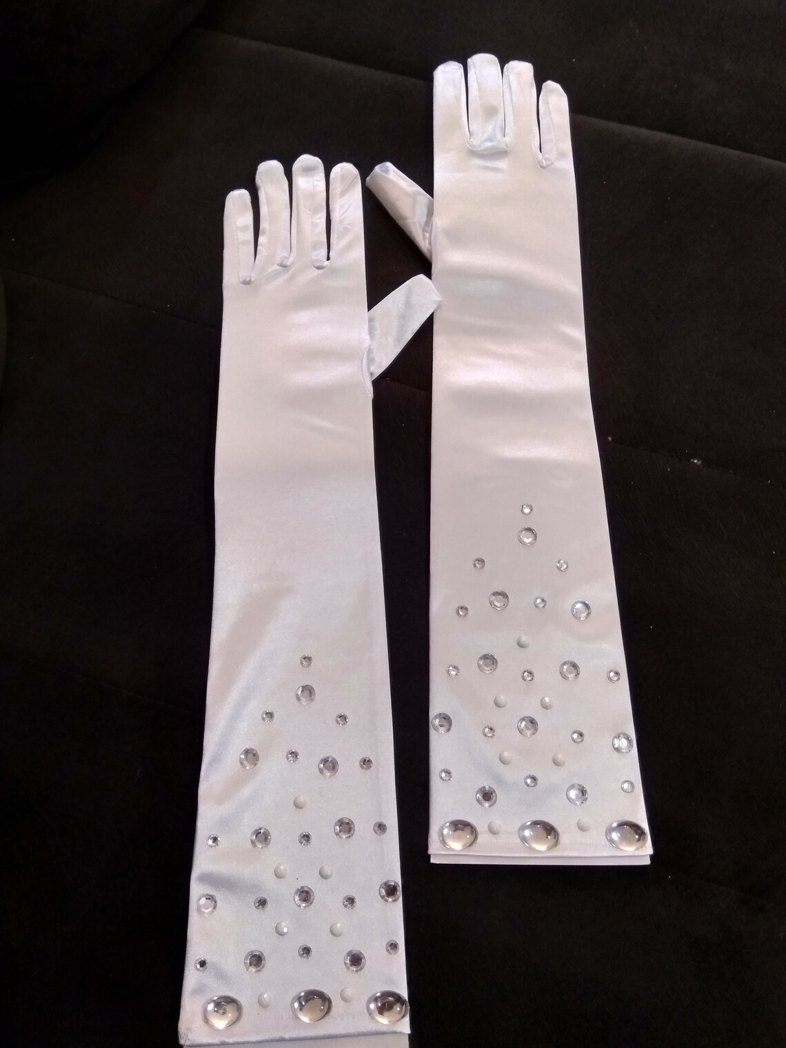 White Satin Gloves. Long Glitter Embellished Stretched Gloves. - Etsy ...