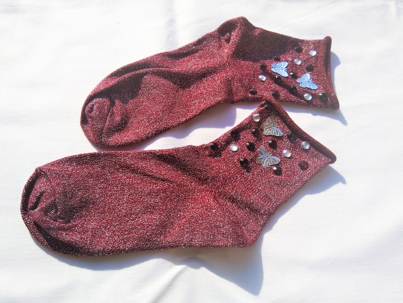 Red Socks. Cotton Lurex Cute Funny Socks. Mother's Day - Etsy