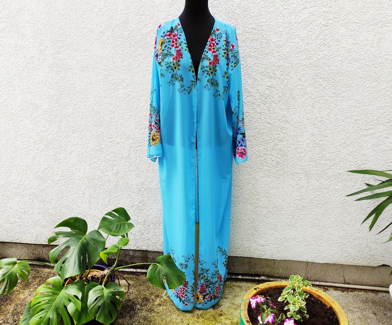 Sky Blue Chiffon Kimono Robe. Coctail Party Novelty Casual - Etsy