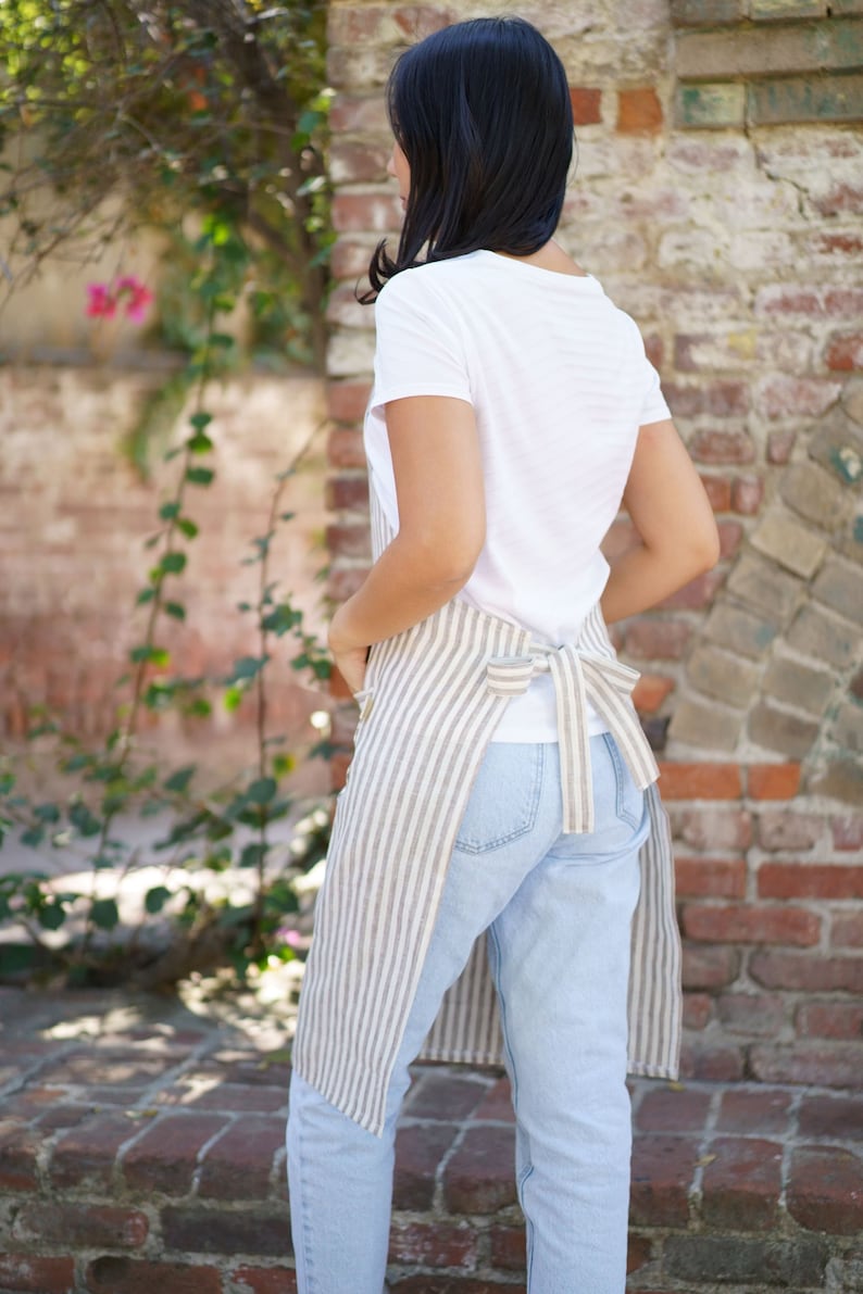 Linen Kitchen Apron With Pockets. Beige Apron. Washed Apron for Cooking ...