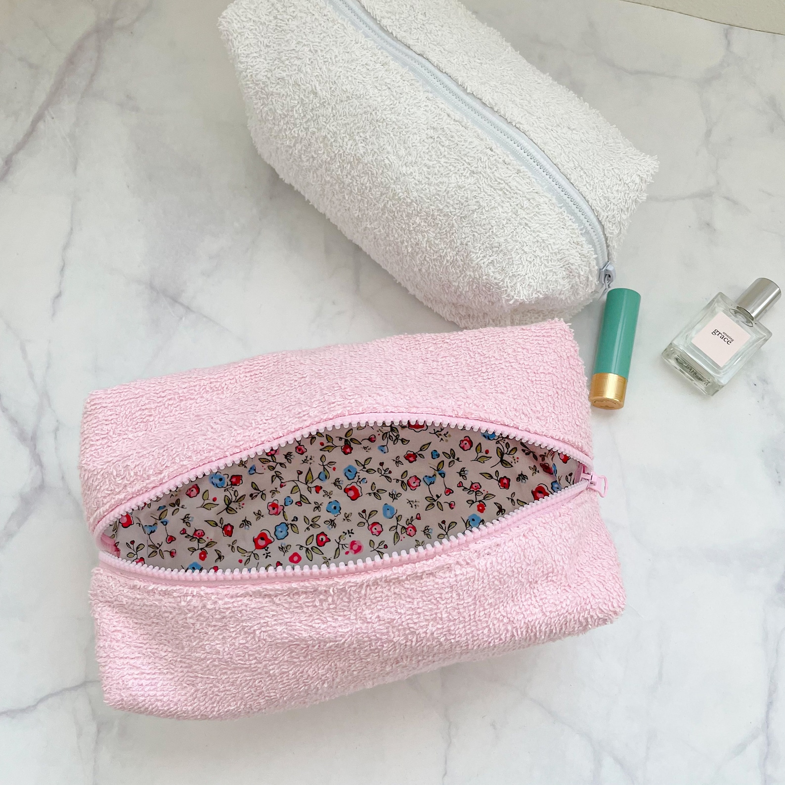 YASMIN Makeup Pouch Terry Cosmetic Bag Spacious Travel Case - Etsy