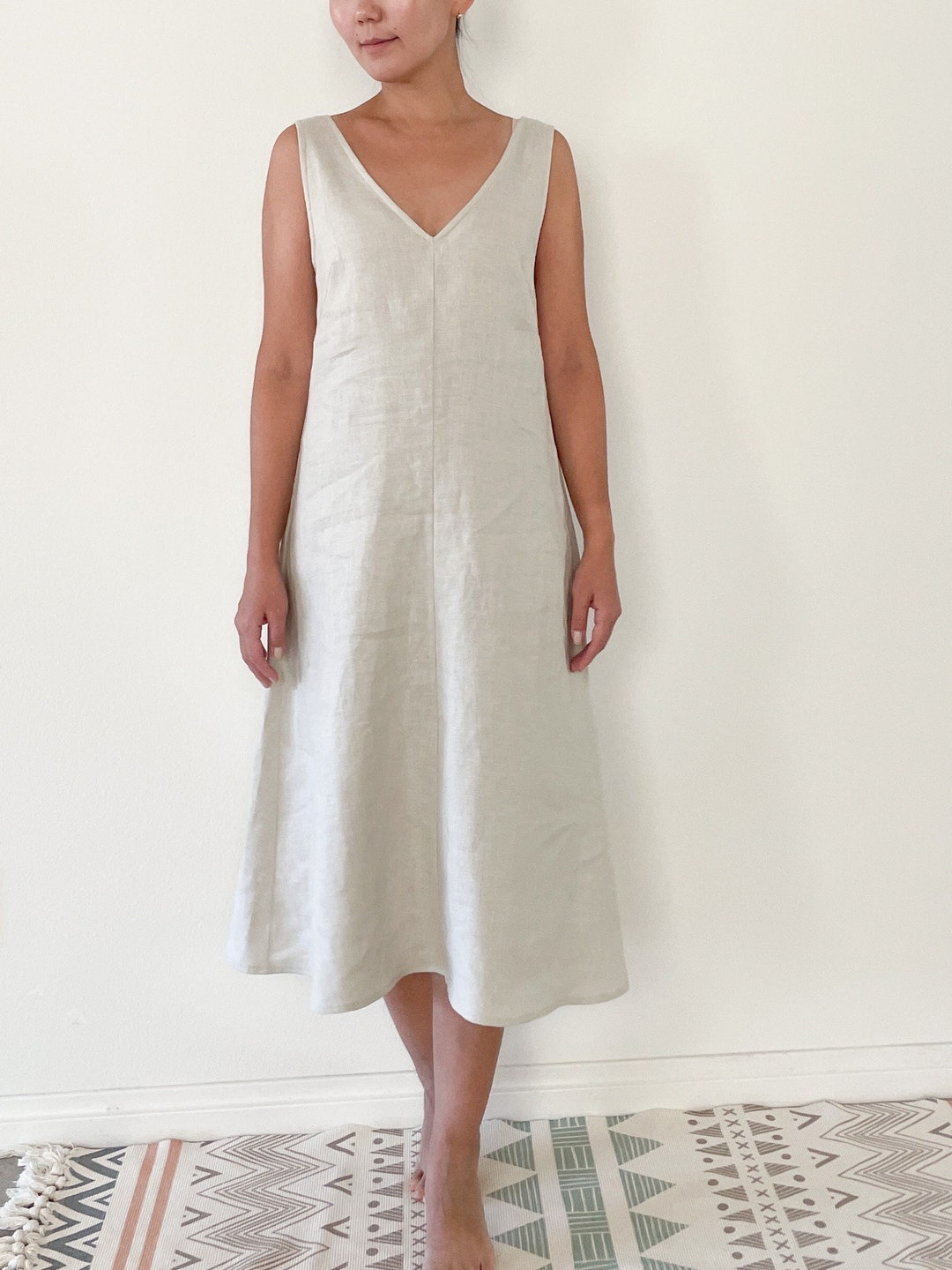 Linen Dress PENELOPE, Simple Elegant Sleeveless Midi Dress, 100% Linen ...