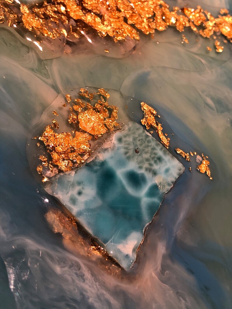 Atlantis Stone Installation Art With Larimar 24kt Gold Epoxy - Etsy
