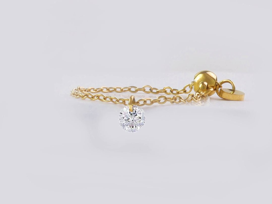 Bare Floating Diamond Chain Ring • Dainty Adjustable Dangle Stacking ...