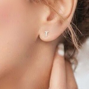 Gold Initial Stud Earrings Initial Earrings Name Letter Earrings Monogram Studs Uppercase 18k ...