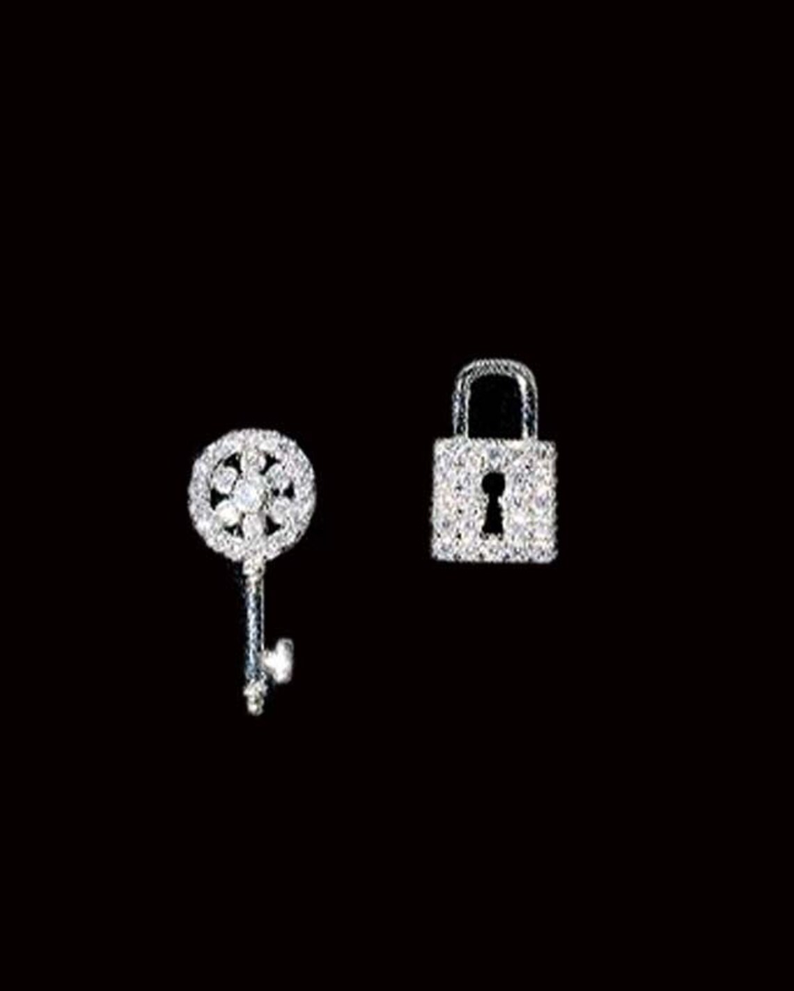 Padlock and Key Earrings Diamond CZ Lock Earrings Key - Etsy