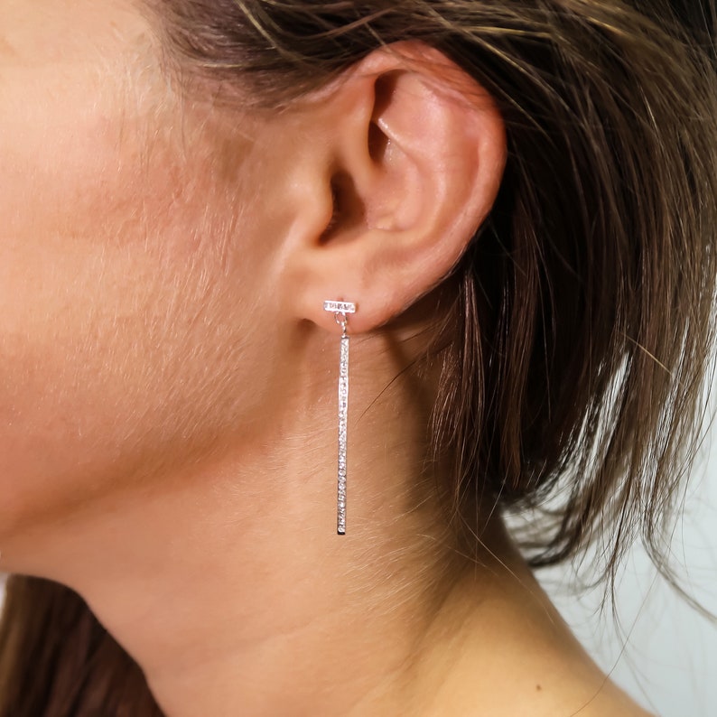 Long Bar Earring, Dainty Long Diamond Bar Earrings, Gold Line Bar Long ...