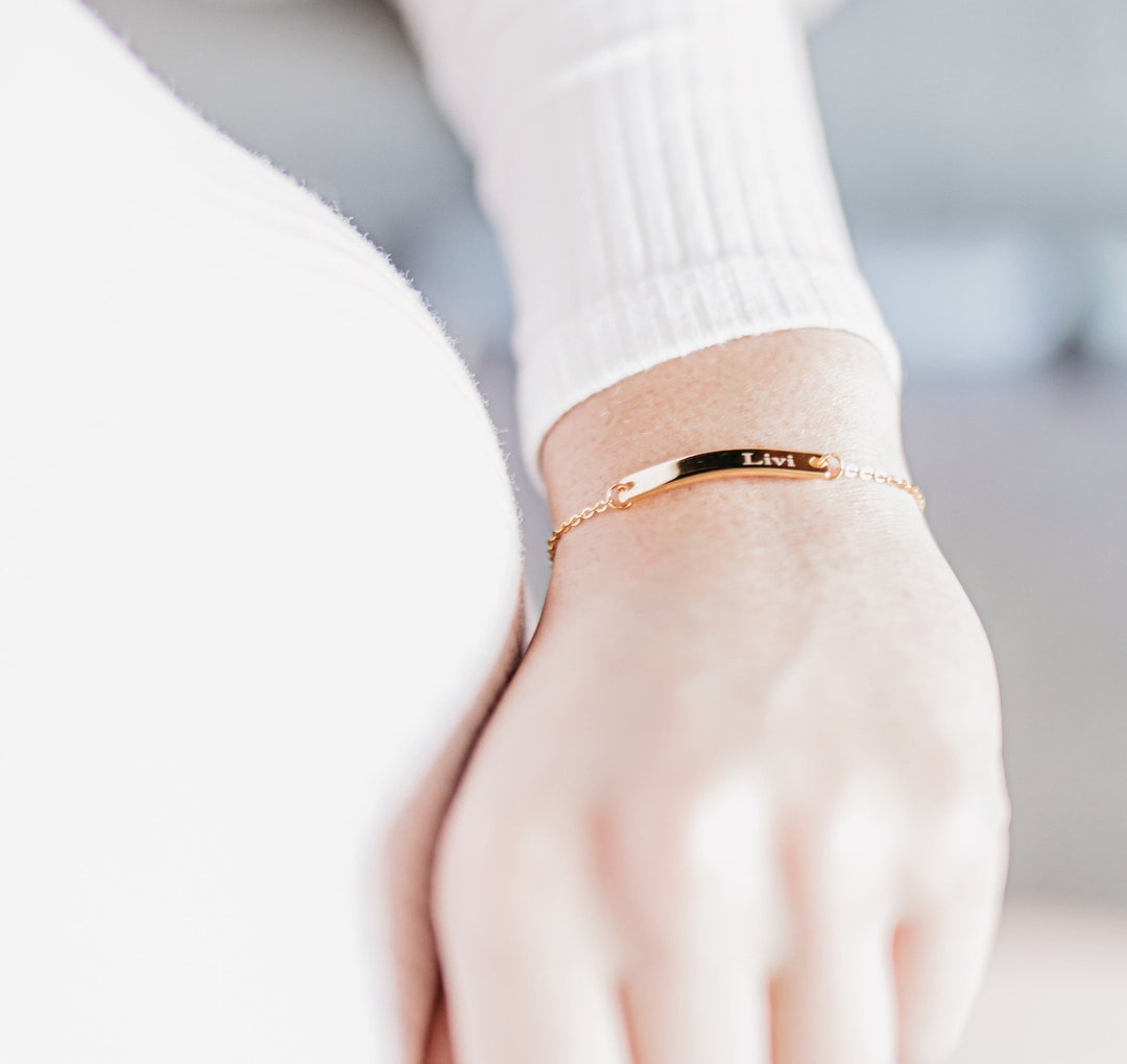 Personalized Engraved Bar Bracelet • Unique Gifts • Gold Bar Bracelet ...