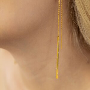 Extra Long Thread Earring • Double Bar Geometric Earrings • Diamond CZ ...