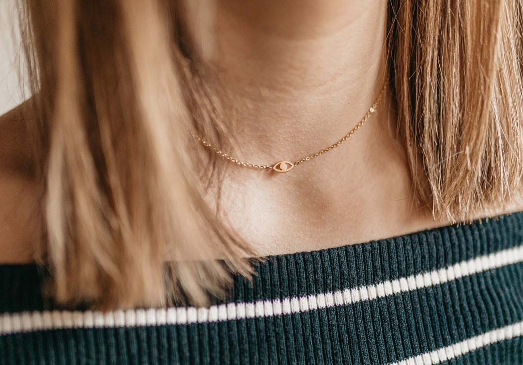 Evil Eye Necklace, Mini Evil Eye Gold Pendant Necklace, Dainty ...