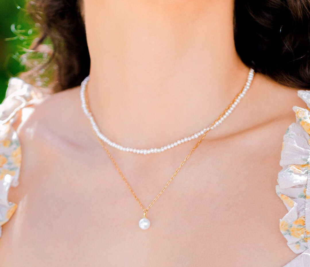 Double Layered Gold Pearl Necklace Freshwater Pearl Necklace Set