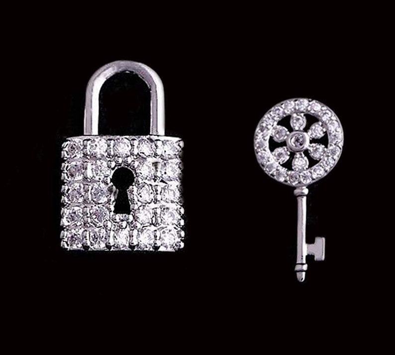 Padlock and Key Earrings Diamond CZ Lock Earrings Key - Etsy