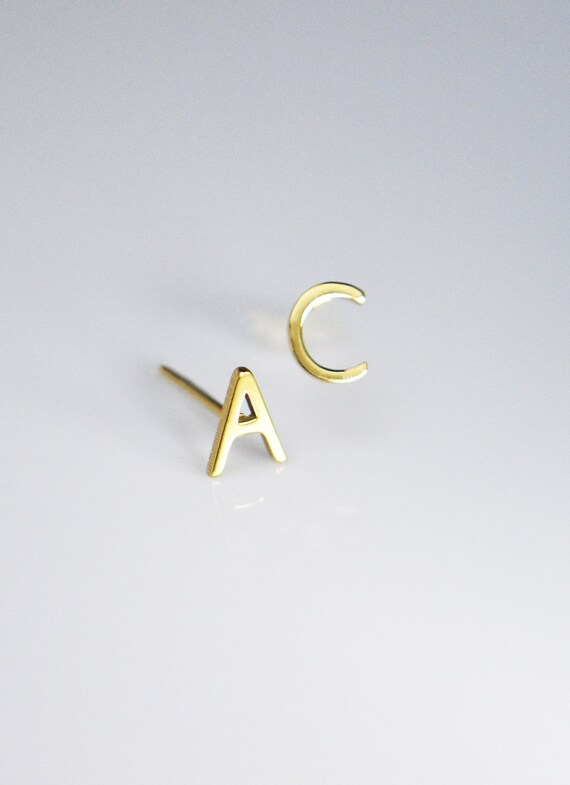 Gold Initial Stud Earrings Initial Earrings Name Letter - Etsy